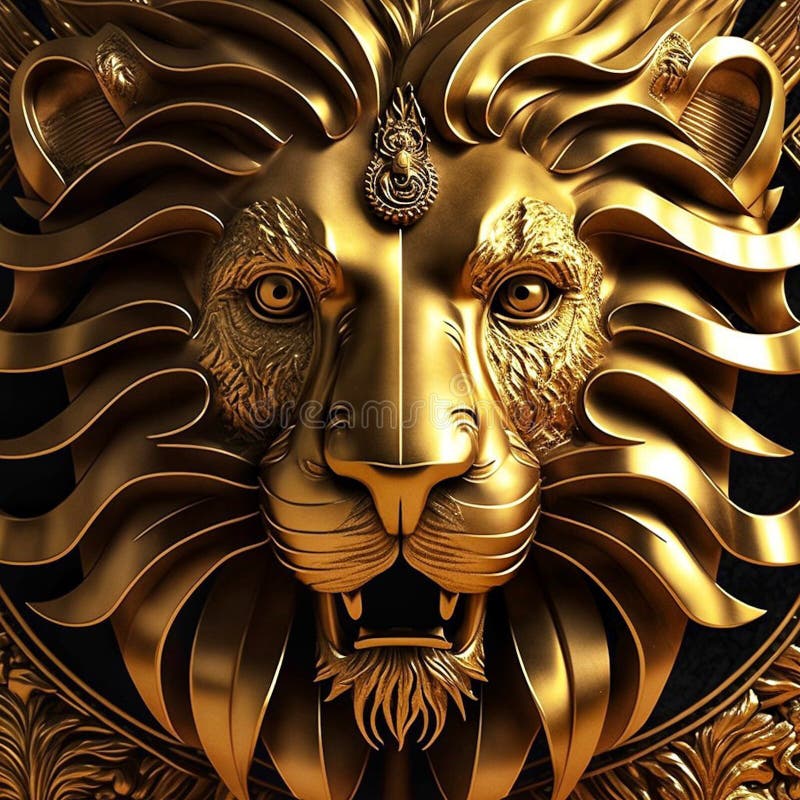 A Head Lion with a Clock Gold Stock Illustration - Illustration of ...