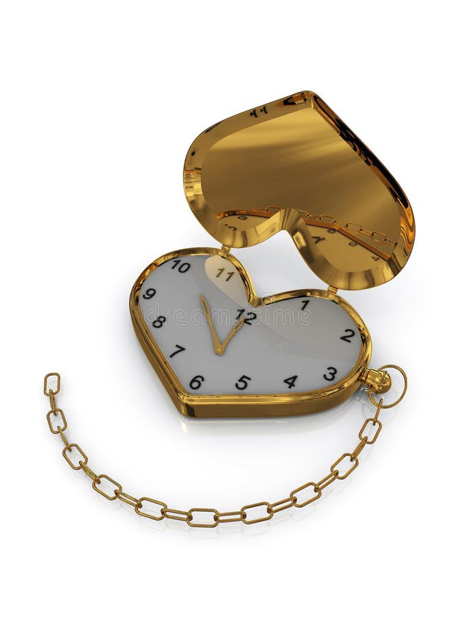 Gold Heart-clock with Chain Stock Illustration - Illustration of beat ...