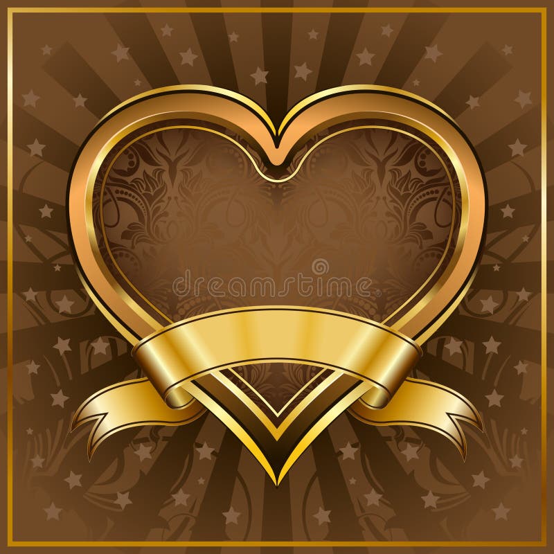 Gold heart frame stock vector. Illustration of plate - 13764375