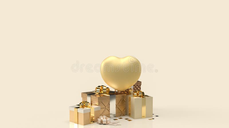 The Gold Heart and Gift Boxes for Celebration Content 3d Rendering ...