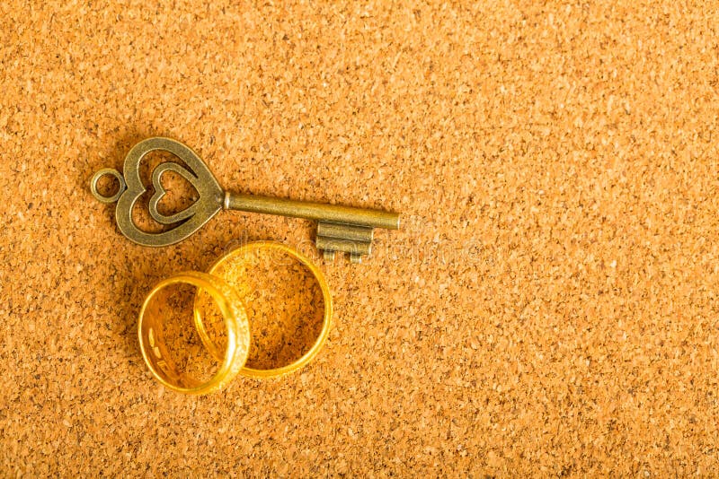 Gold Heart Key and Engagement Ring Stock Photo - Image of love ...