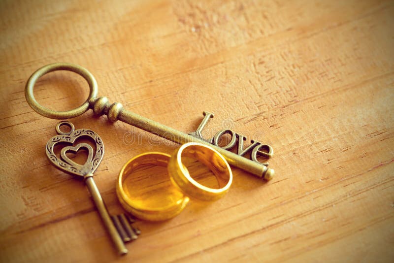 Gold Heart Key and Engagement Ring Stock Image - Image of romantic ...