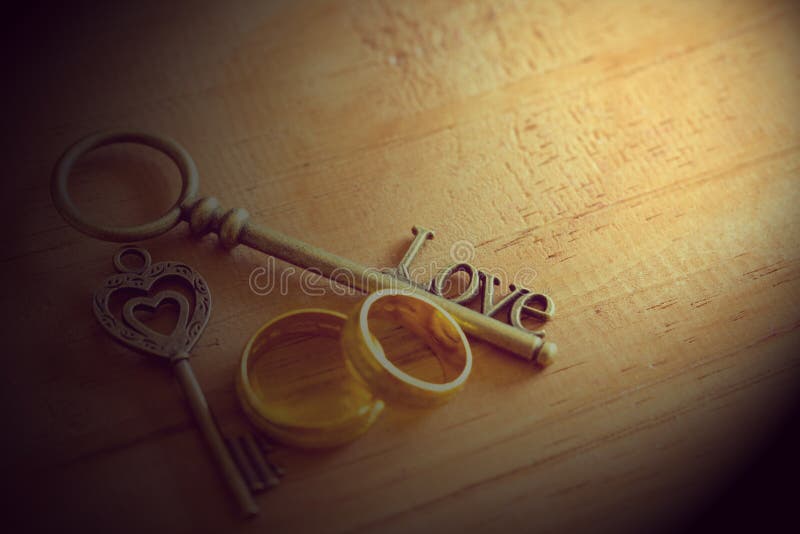 Gold Heart Key and Engagement Ring Stock Image - Image of flower, gift ...