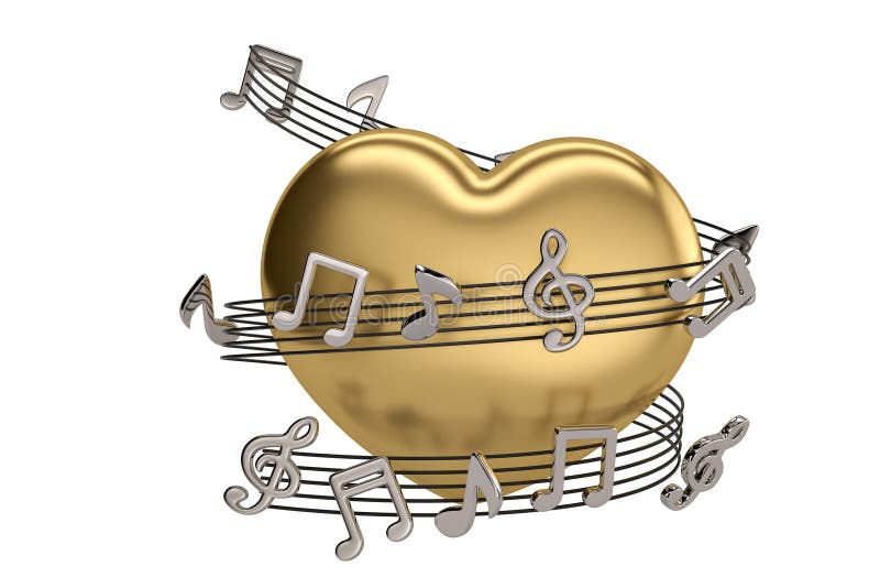 Gold Heart and Music Notes.3D Illustration. Stock Illustration ...