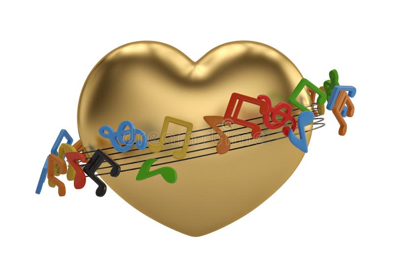 Gold Heart and Music Notes.3D Illustration. Stock Illustration ...