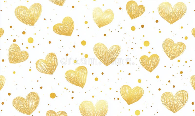 Gold Heart Pattern on White Background with Playful Dots and Sketched ...