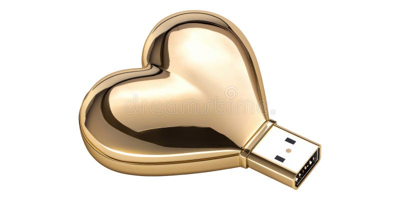 Gold Heart Shaped USB Drive Isolated on Transparent Background Stock ...