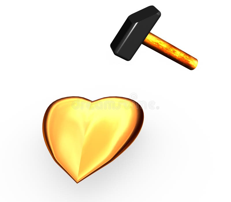 Gold Heart on Which Strike a Hammer. Stock Illustration - Illustration ...