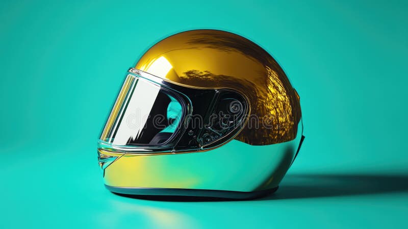 A Gold Helmet Sits on a Bright Blue Background Stock Image - Image of ...