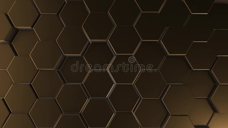 Gold Hexagon Geometry Background. 3d Illustration of Simple Primitives ...