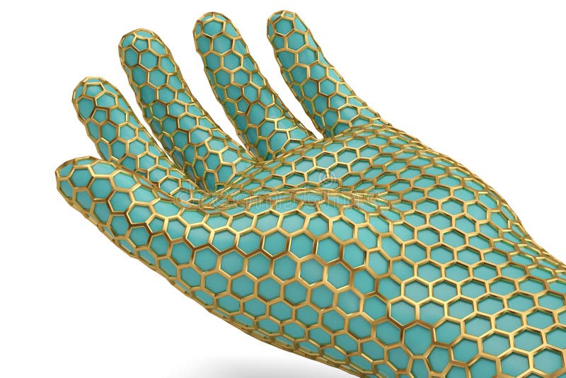 Gold Hexagon Mesh Hand On White Background3d Illustration Stock Illustration Illustration Of