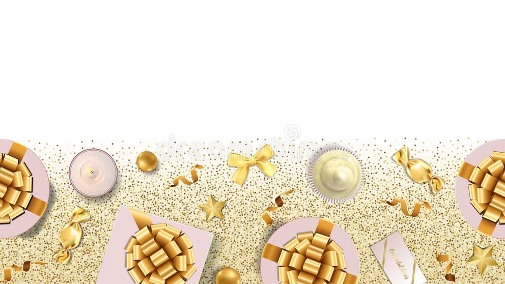 Gold Holidays Luxury Objects Seamless Web Banner Stock Vector ...