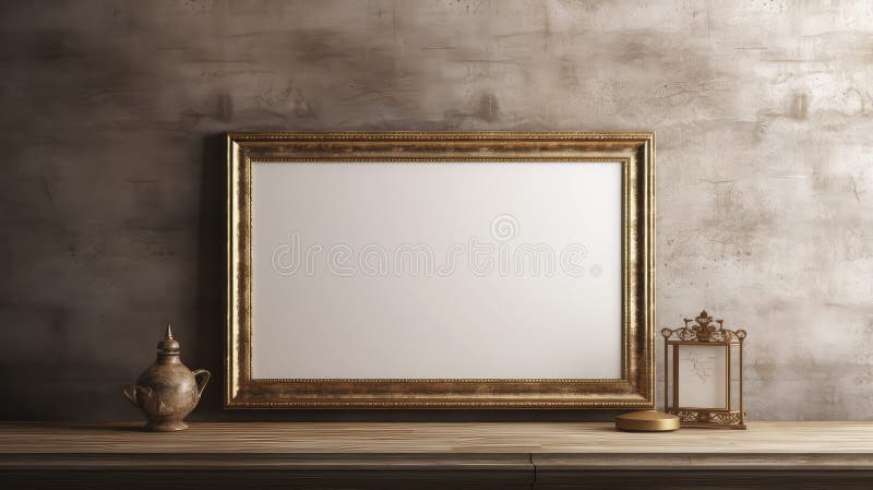 Gold Horizontal Picture Frame on Table Stock Illustration ...