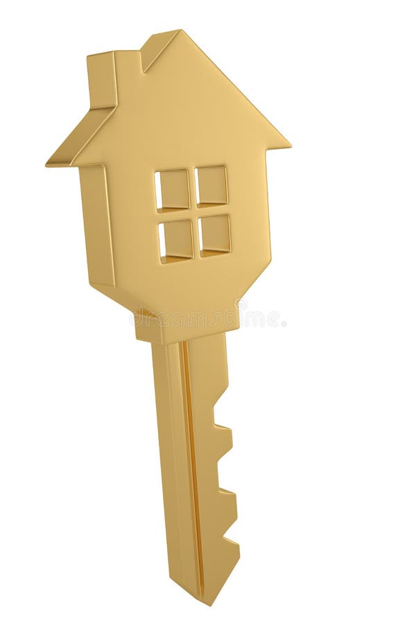 Gold House Key Isolated on White Background 3D Illustration Stock ...