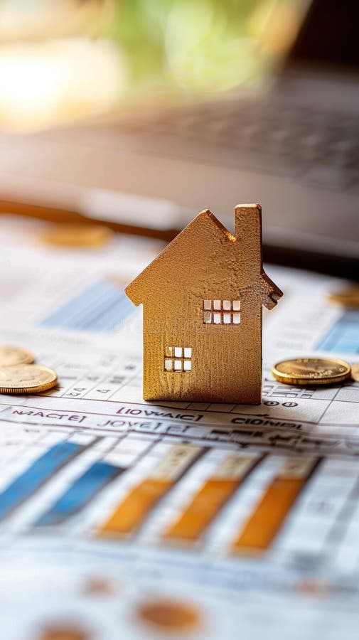 Gold House Model Sitting Over a Bar Graph Conceptual Stock Illustration ...