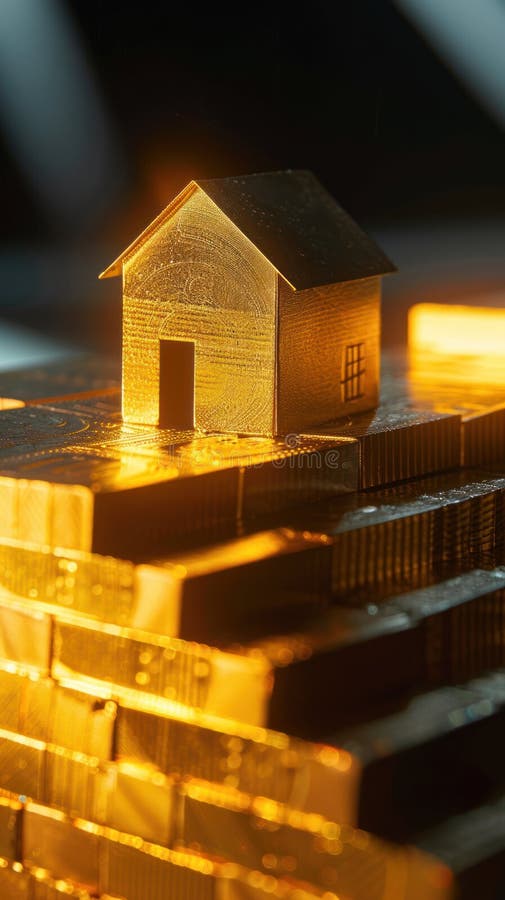 Gold House Model Sitting Over a Bar Graph Conceptual Stock Illustration ...