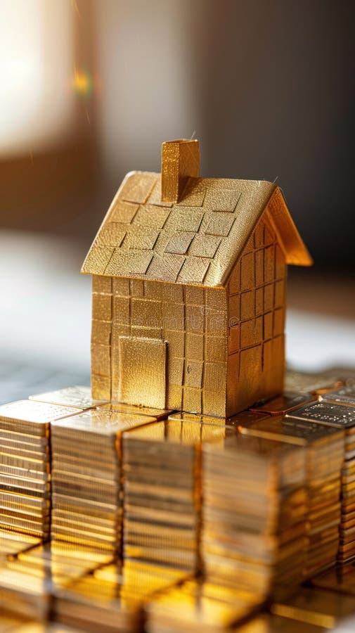 Gold House Model Sitting Over a Bar Graph Conceptual Image Stock ...