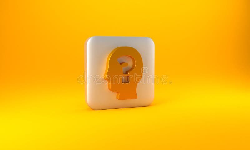 Gold Human Head with Question Mark Icon Isolated on Yellow Background ...