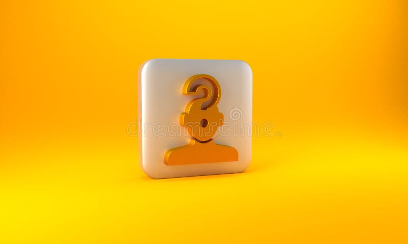 Gold Human Head with Question Mark Icon Isolated on Yellow Background ...