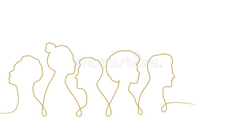 Gold Human Shapes Diversity Vector Banner, Single Line Crowd ...