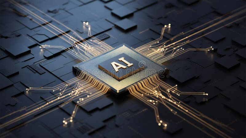 Gold a I Microchip on Dark Circuit Board Artificial Intelligence Stock ...