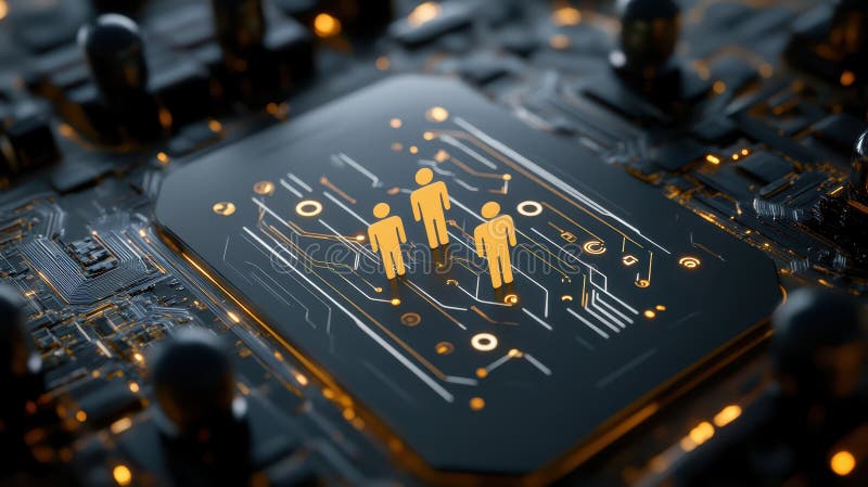 Gold Icon on Computer Chip, Symbol of Technological Advancement and ...