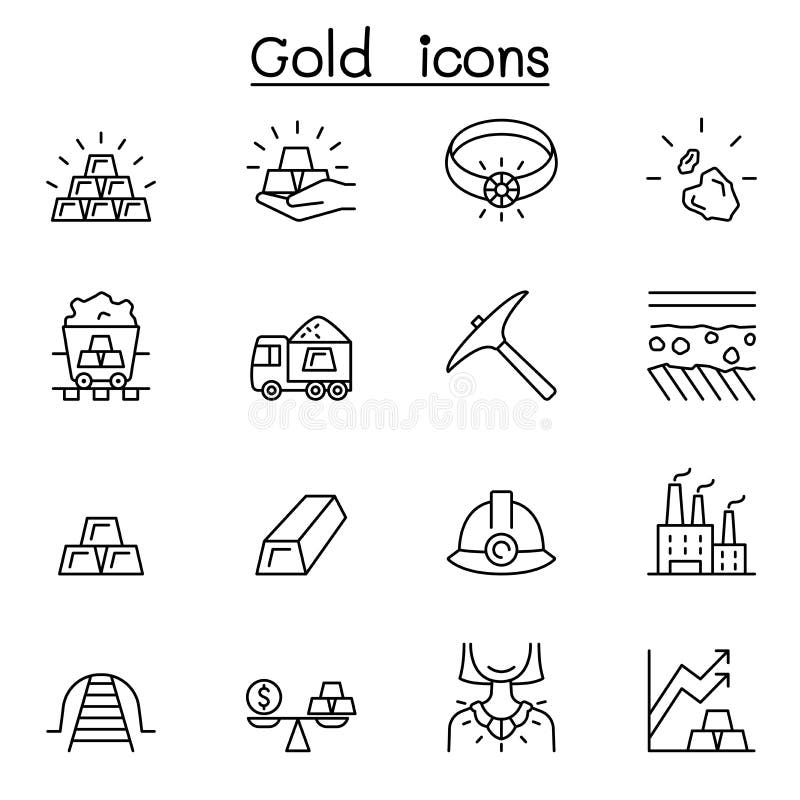 Gold Icon Set in Thin Line Style Stock Vector - Illustration of outline ...