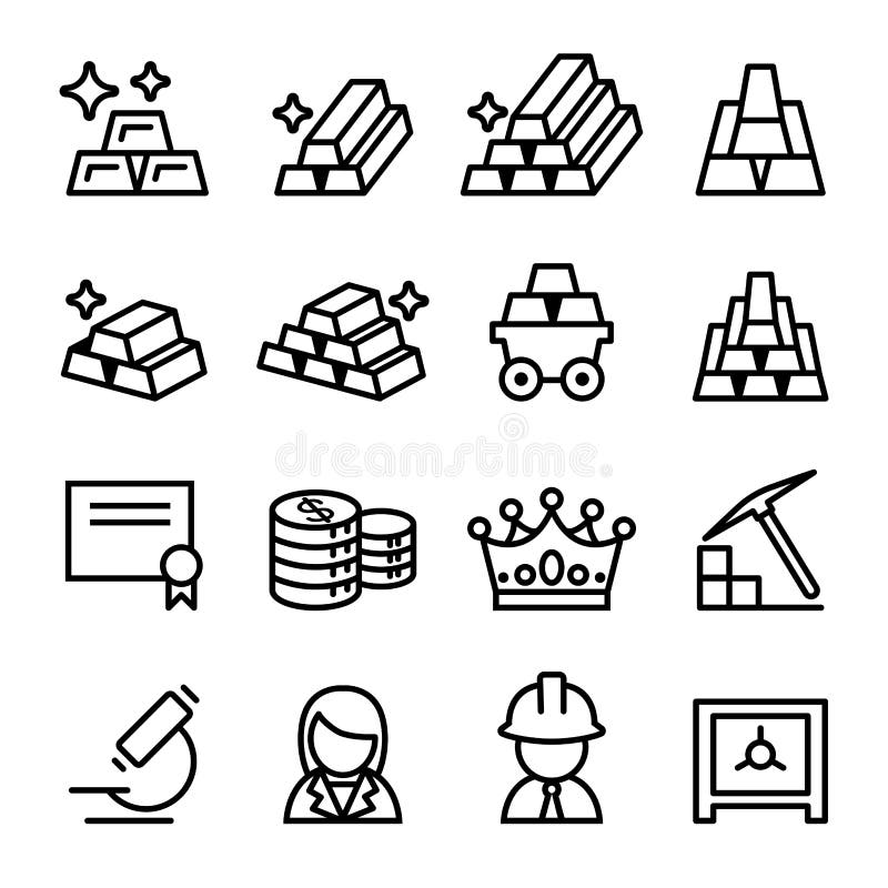 Gold Icon Set in Thin Line Style Stock Vector - Illustration of icon ...