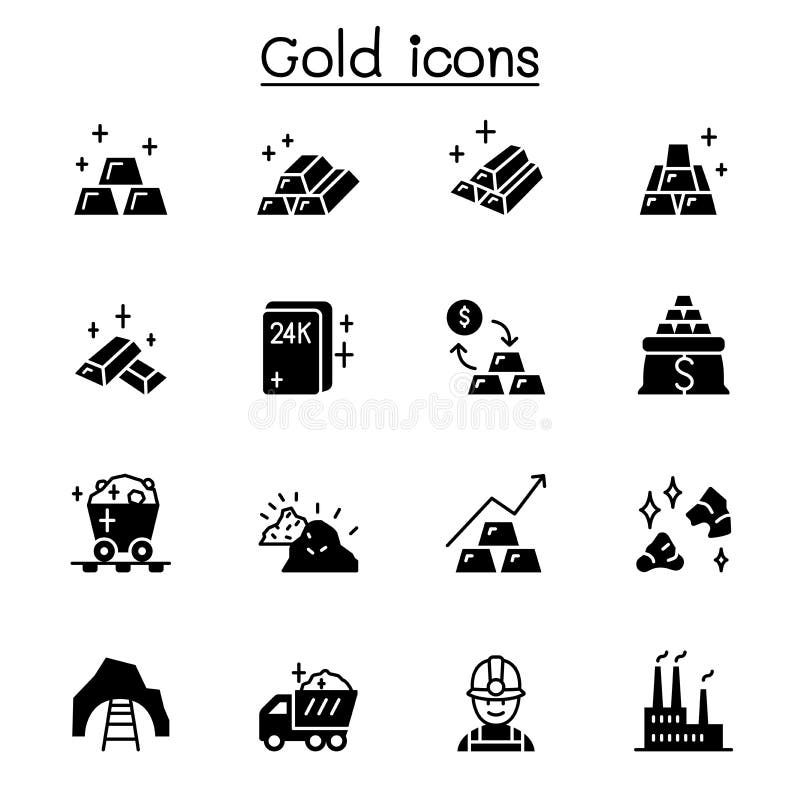 Gold Icon Set in Vector Illustration Graphic Design Solid Style Stock ...