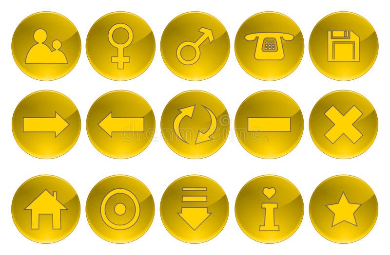 Web Gold Button Icons Set 1 Shadow Reflect Angled Stock Vector ...