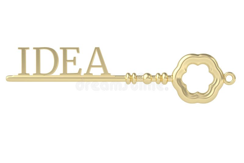 Gold Idea Key Isolated on White Background, 3D Render. 3D Illustration ...