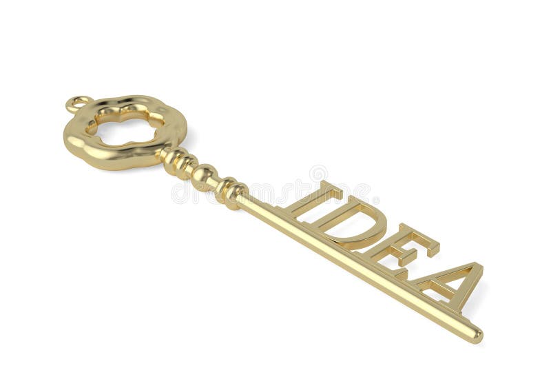 Gold Idea Key Isolated on White Background, 3D Render. 3D Illustration ...
