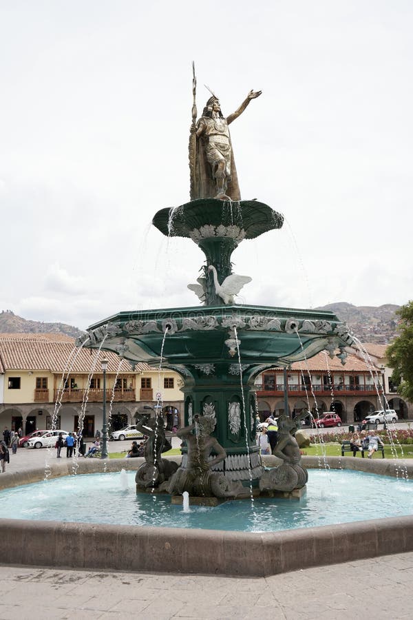 Cusco, Peru, October 7, 2023. the Gold Inca Statue in Plaza De Armas ...