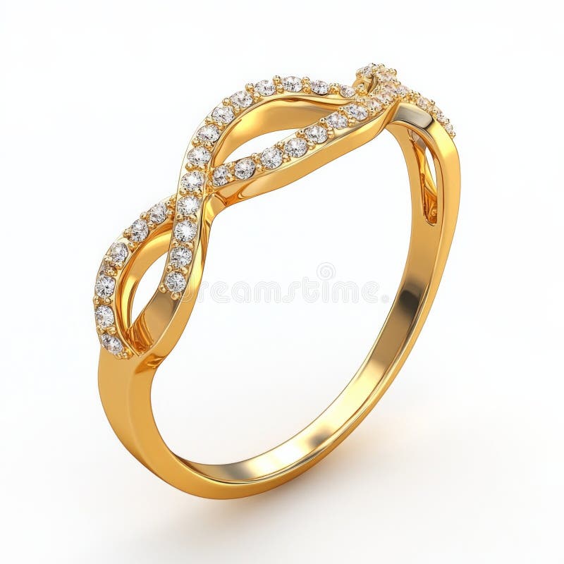 Elegant Gold Infinity Ring with Sparkling Diamonds on White Background ...