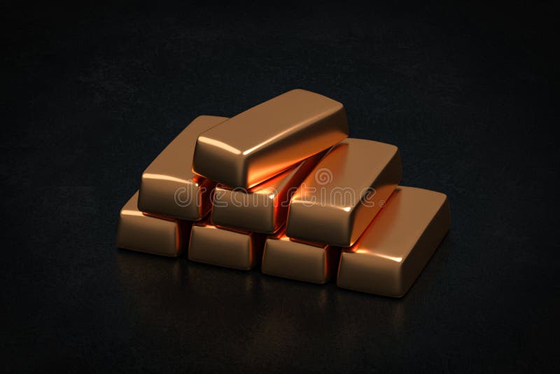 Gold Ingot Bricks on Dark Floor Stock Illustration - Illustration of ...