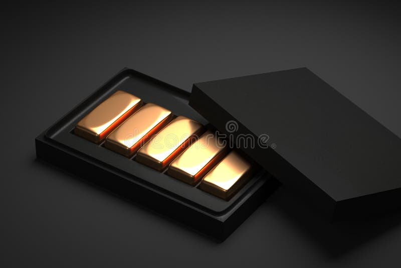 Gold Ingot Bricks in Dark Gift Box Stock Illustration - Illustration of ...