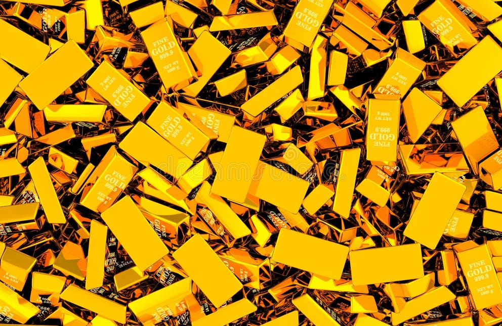 Gold Ingots Background, Wallpaper. 3D Rendering Stock Illustration ...