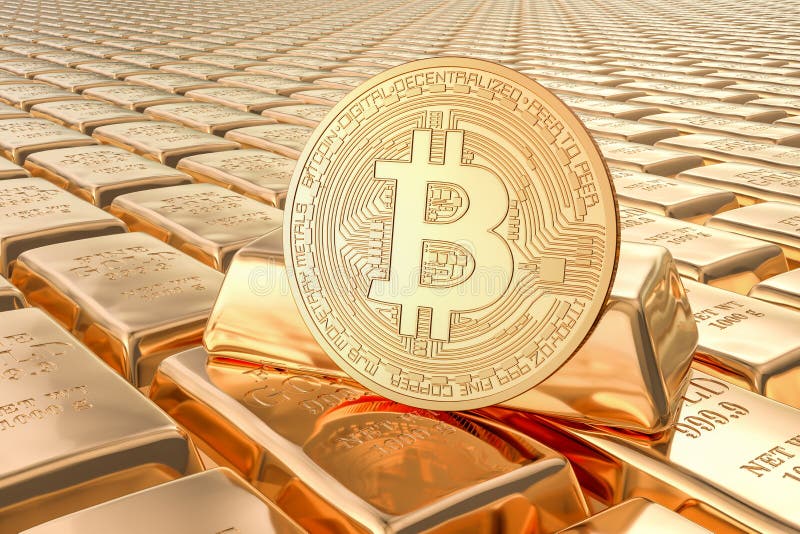 Gold Ingots with Bitcoin, 3D Stock Illustration - Illustration of ...