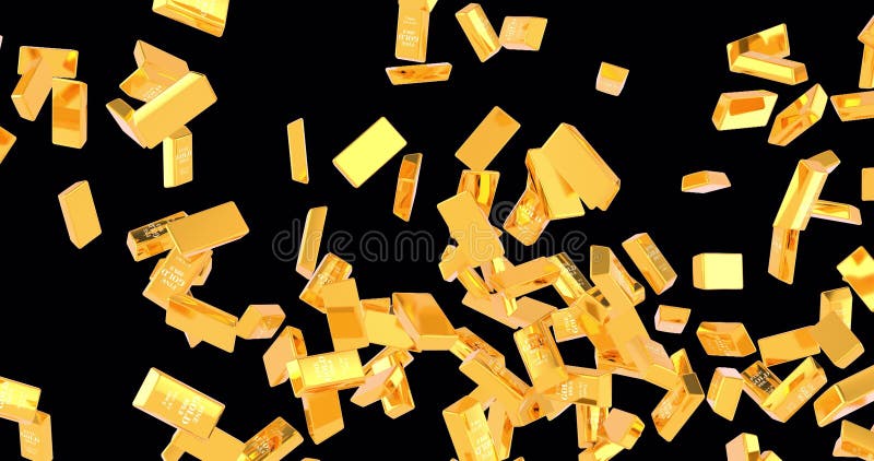 Gold Ingots Falling Down. 3D Animation on Transparent Background Stock ...