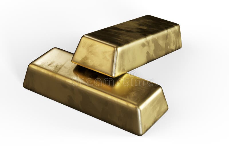 Gold Ingots or Golden Bullions 3d Render on White Stock Illustration ...