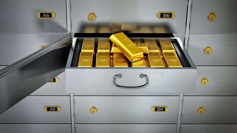 Gold Ingots Inside Private Bank Deposit Box. 3D Illustration Stock ...