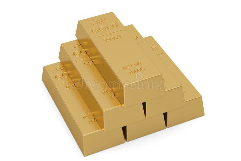 Gold Ingots Isolated on White Background. 3D Illustration Stock ...