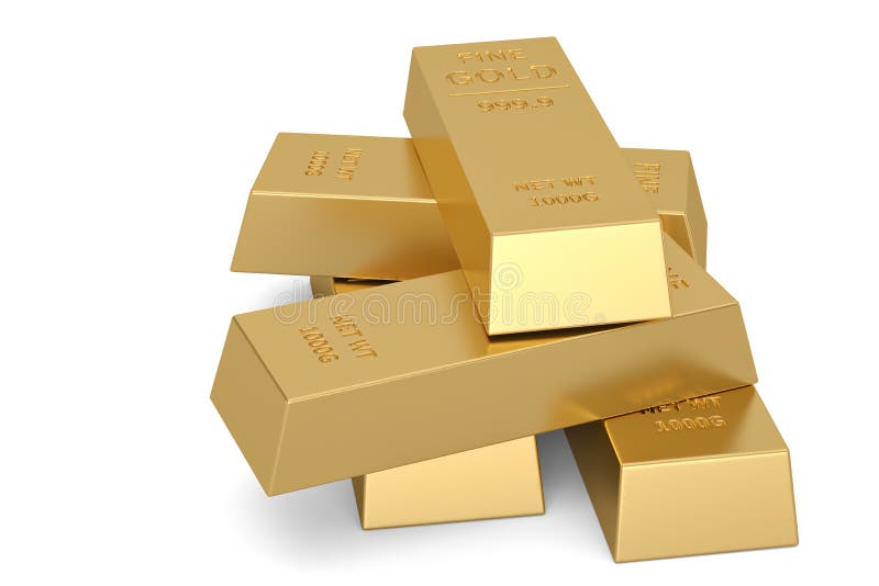 Gold Ingots Isolated on White Background. 3D Illustration Stock ...