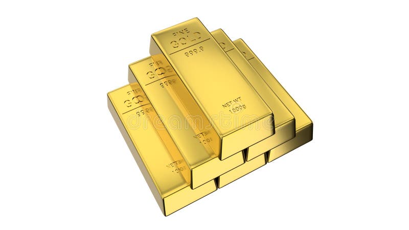 Gold Ingots Isolated on White Background. 3D-rendering Stock ...