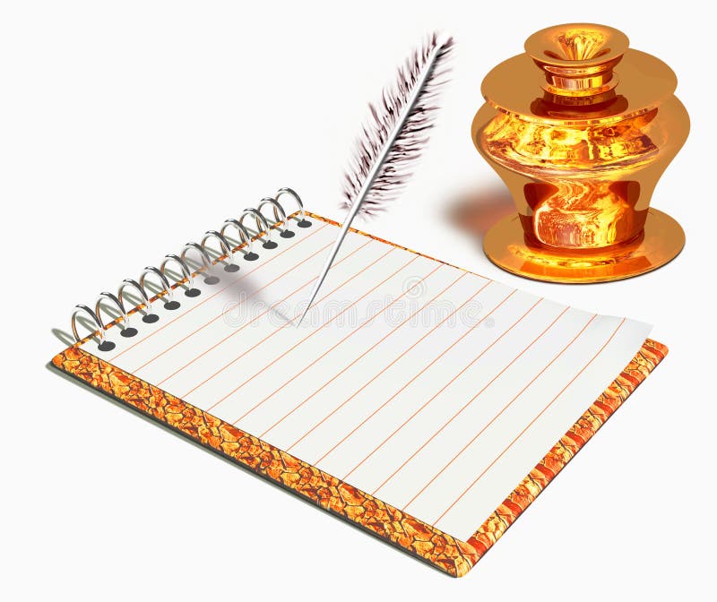 Gold inkwell and notebook stock illustration. Illustration of table ...