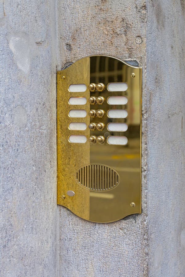 Gold Intercom Bell stock photo. Image of door, architecture - 242685248