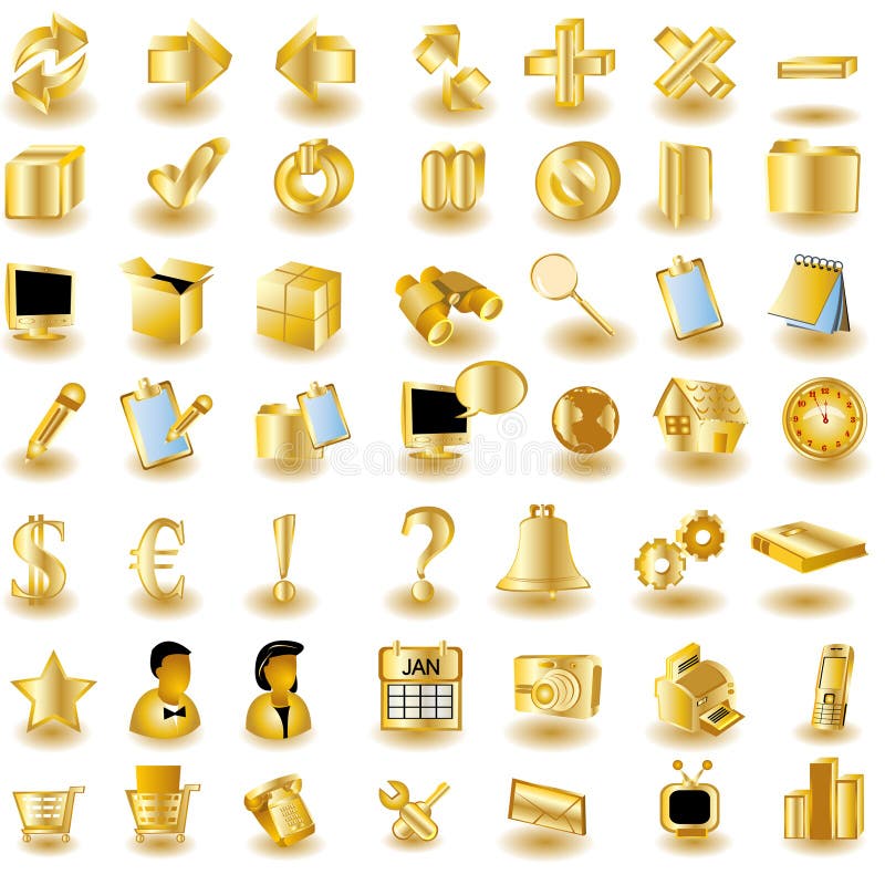 Gold Luxury E-mail Web Icons Stock Vector - Illustration of contour ...