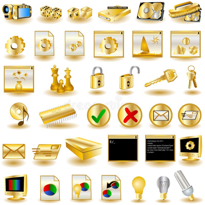 Gold Interface Icons 3 stock vector. Illustration of message - 11536997