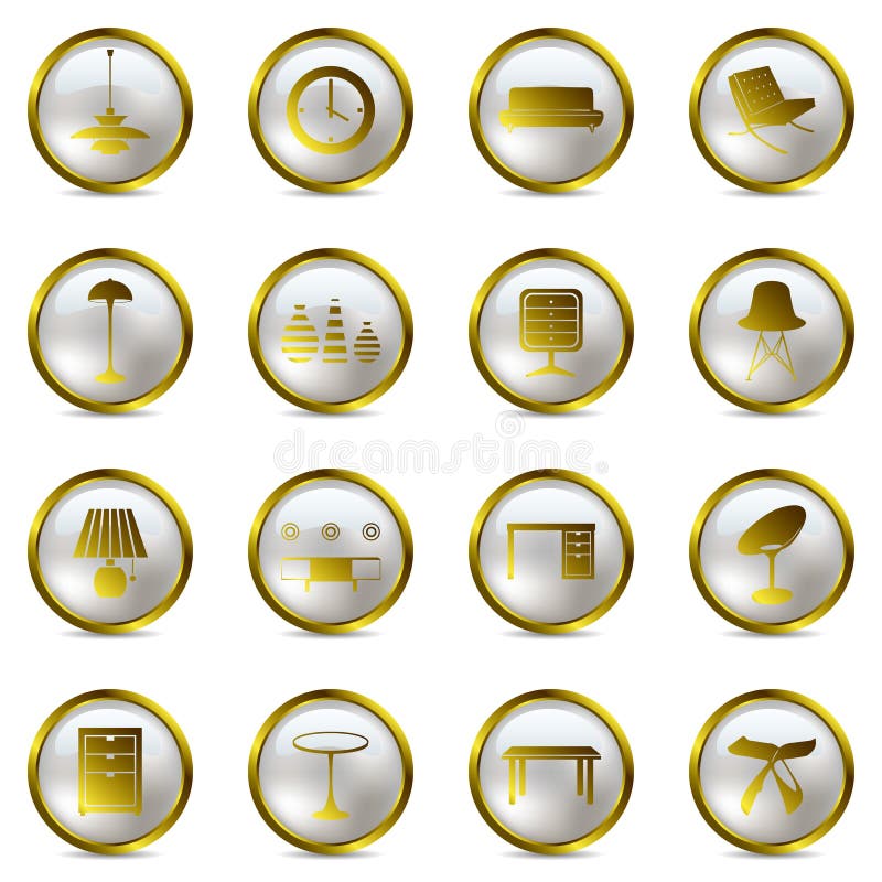 Gold Interior icons set stock vector. Illustration of chair - 19095136
