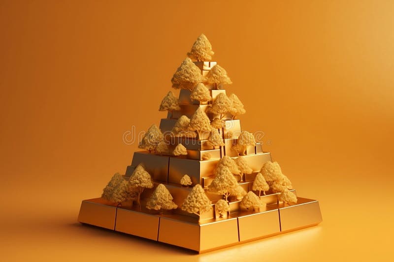 Gold Investment Concept with Gold Bar Stack and Tree 3d Isometric View ...